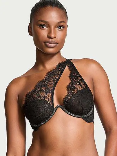 Victoria's Secret Dream Angels Twinkle Lace One-shoulder Monowire Bra - Black