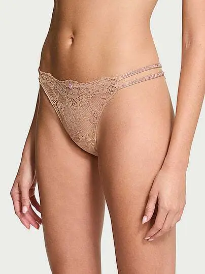 Victoria's Secret Dream Angels Twinkle Strap Lace Brazilian Panty - Beige