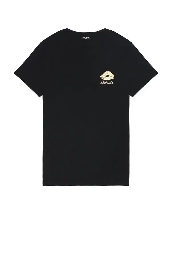 【送料&関税込】Balmain Gold Kiss Print Logo T.shirt Classic Balmain Gold Kiss Print Logo T-Shirt In Black - 60% Off