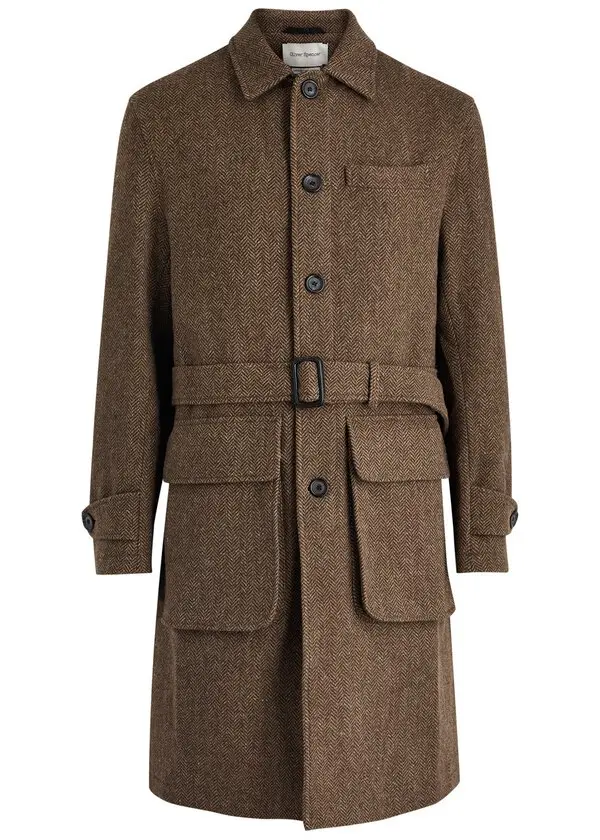 Oliver Spencer Grandpa Herringbone Wool Coat