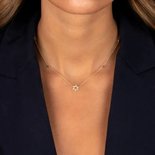 BY ADINA EDEN Diamond X Bezel Star Of David Necklace 14k