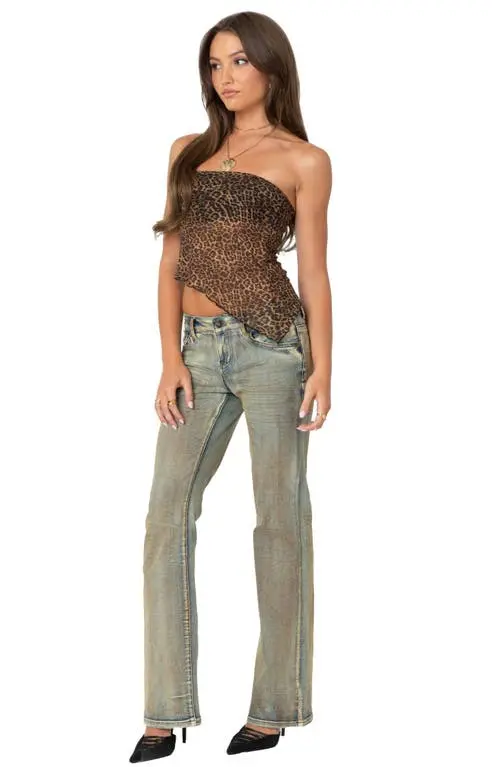 EDIKTED Print Asymmetric Mesh Crop Top