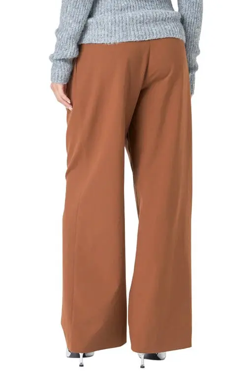 Endless Rose High Waist Wide Leg Trousers - Brown