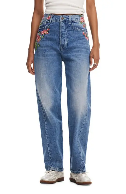Desigual Carina Embroidered Straight Leg Jeans
