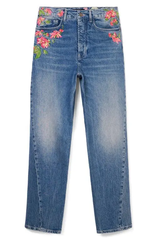 Desigual Carina Embroidered Straight Leg Jeans