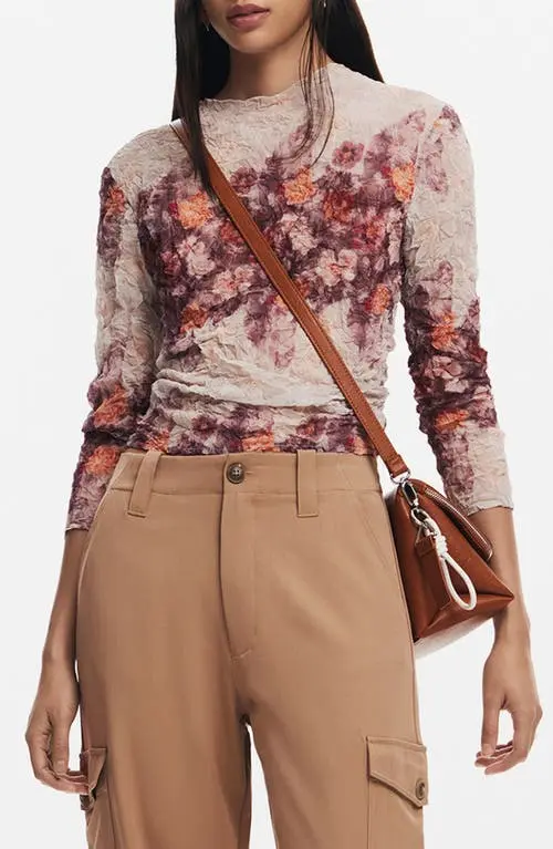 Desigual Tottori Floral Crinkle Crepe Long Sleeve Top