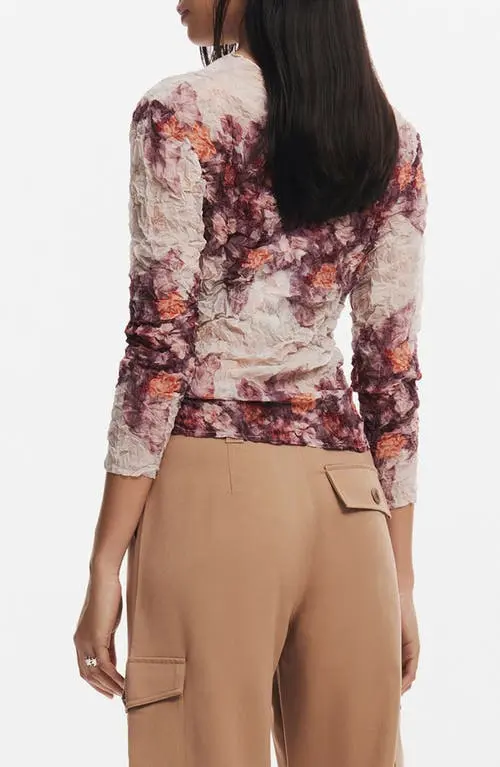 Desigual Tottori Floral Crinkle Crepe Long Sleeve Top