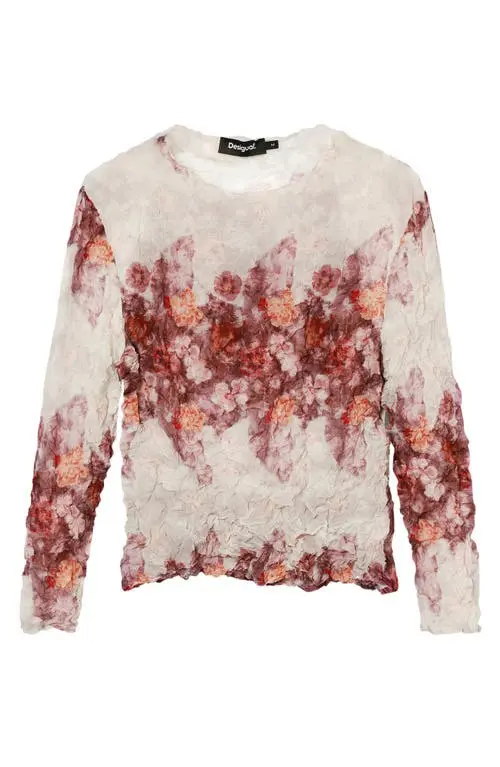 Desigual Tottori Floral Crinkle Crepe Long Sleeve Top