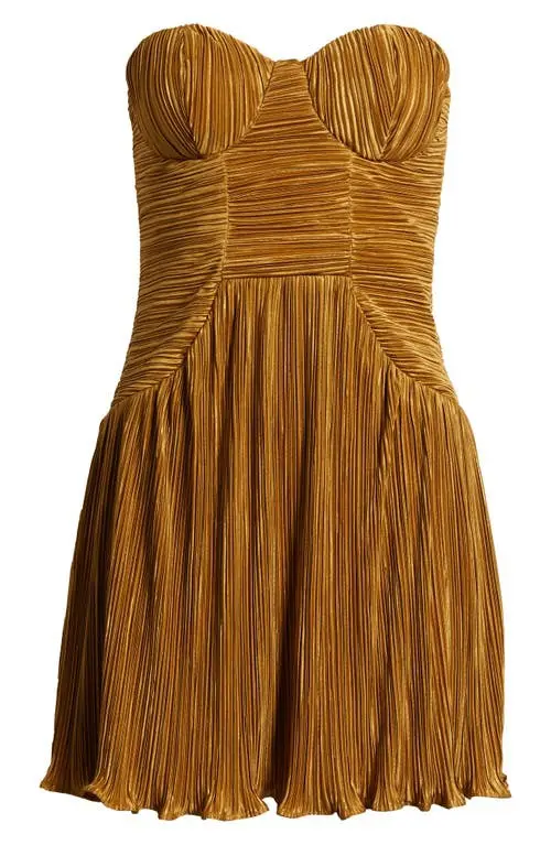 Lulus Strapless Pliss Minidress In Gold - 45% Off | Editorialist