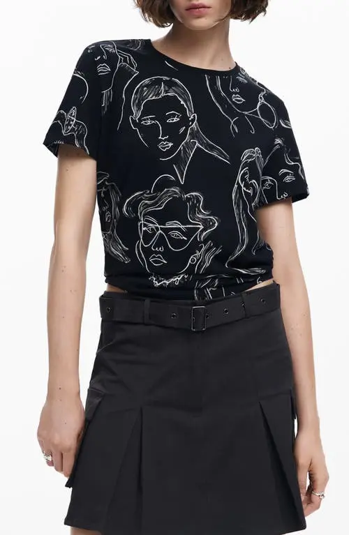 Desigual Faces Print Cotton T-shirt