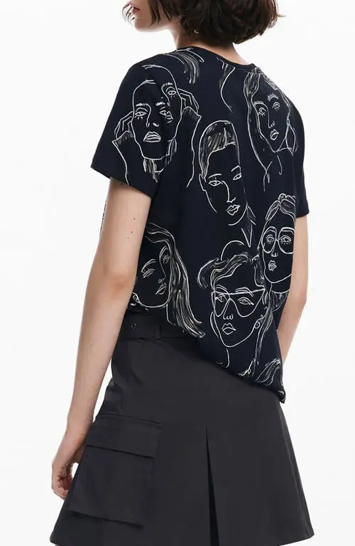 Desigual Faces Print Cotton T-shirt