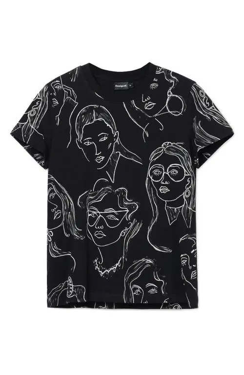 Desigual Faces Print Cotton T-shirt