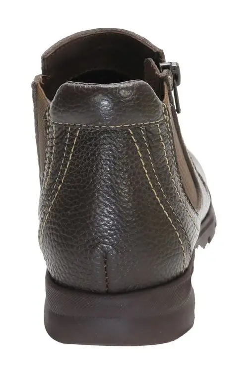 DAVID TATE Popular Leather Wedge Bootie - Brown Pebble Grain