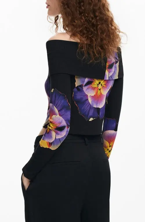 Desigual Pensee Lacroix Pansy Print Off-the-shoulder Top