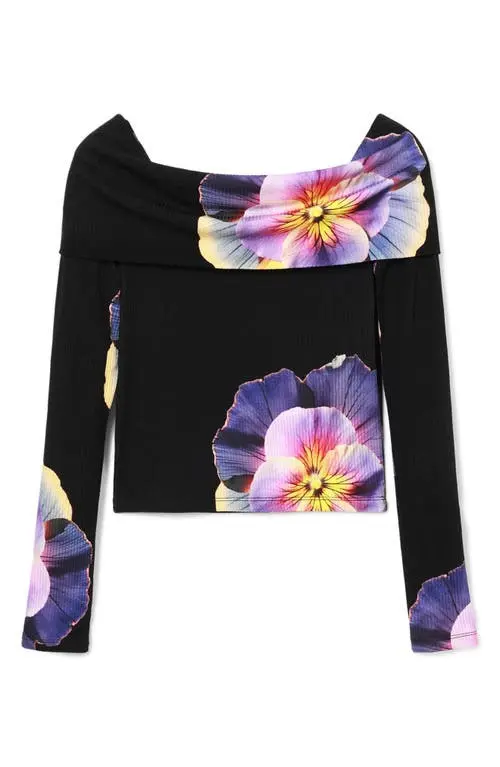 Desigual Pensee Lacroix Pansy Print Off-the-shoulder Top