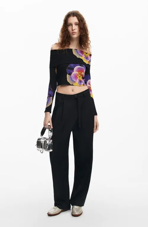 Desigual Pensee Lacroix Pansy Print Off-the-shoulder Top