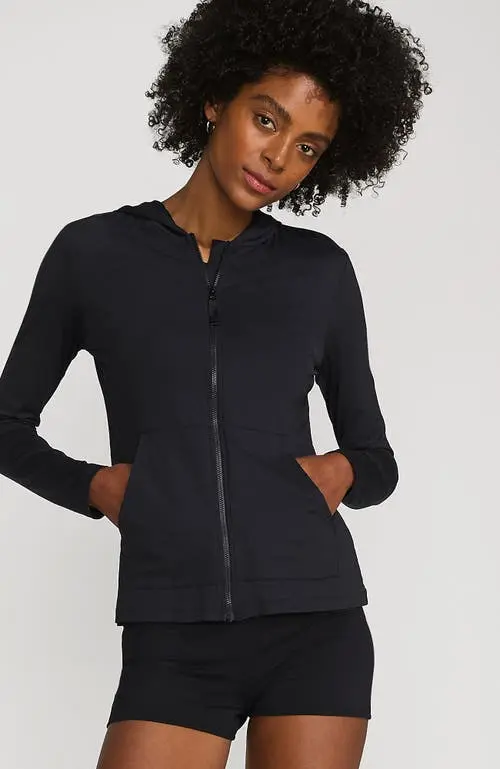 LANDS' END Sunshade Upf 50 Hooded Zip Front Rash Guard - Black