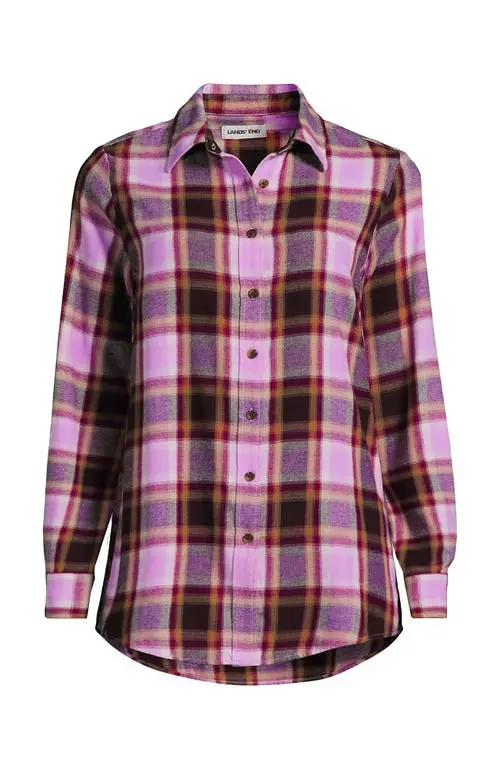 LANDS' END Flannel Boyfriend Fit Shirt - Pink Vintage Plaid
