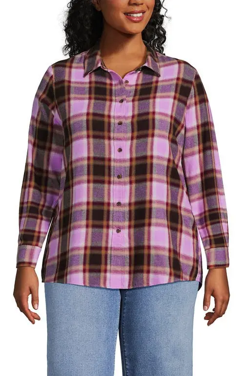 LANDS' END Flannel Boyfriend Fit Shirt - Pink Vintage Plaid