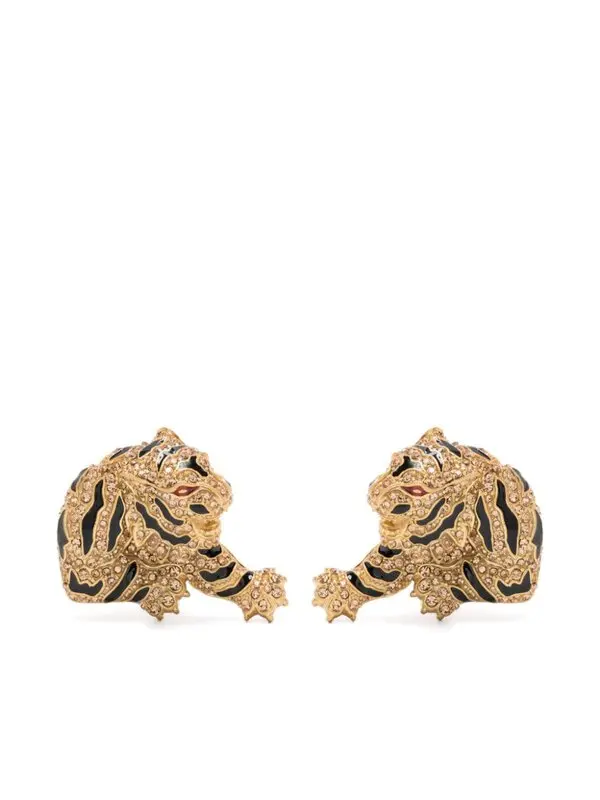 Roberto Cavalli Crystal Tiger Clip-on Earrings - Gold