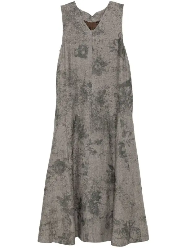 ZIGGY CHEN Abstract-print Midi Dress - Grey