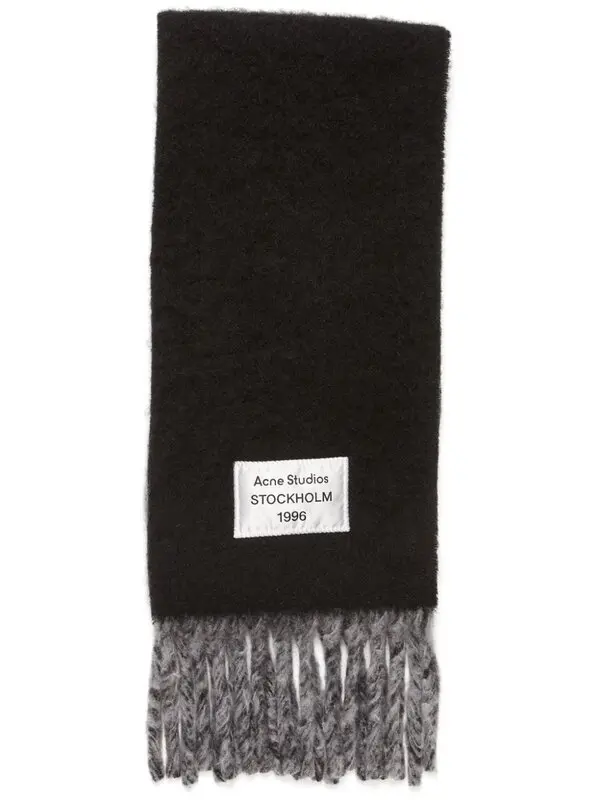 Acne Studios Fringed Logo Scarf - Black