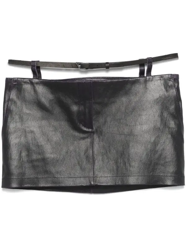 Attico Leather Mini Skirt - Black