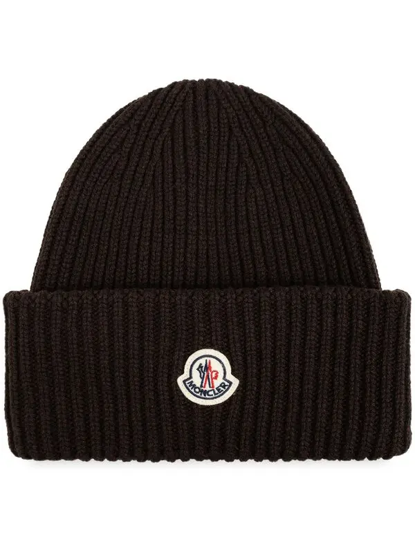 Moncler Logo Patch Beanie - Brown