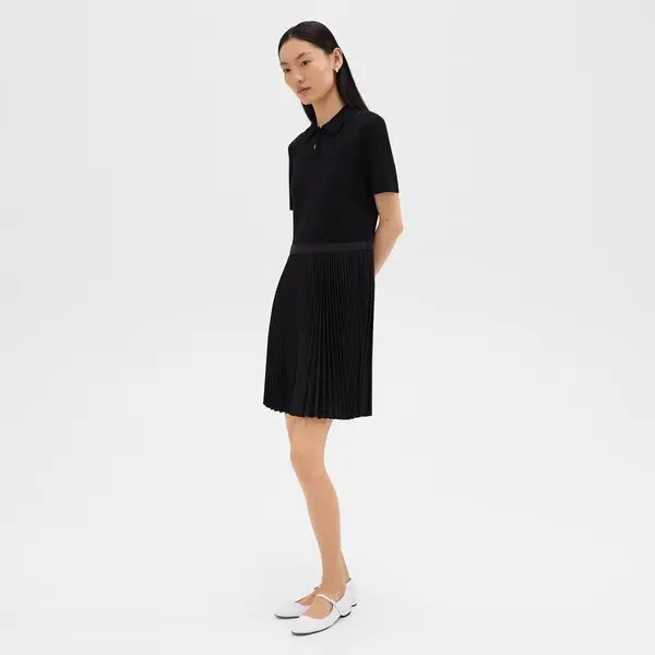 Theory Pleated Combo Polo Dress