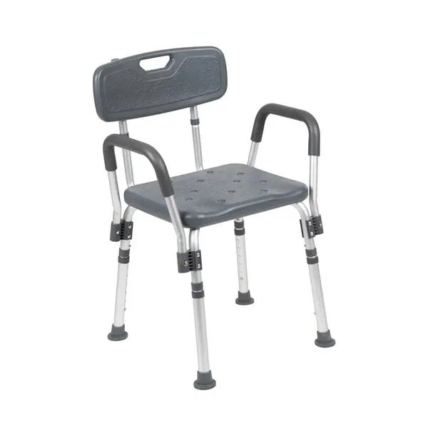 EMMA+OLIVER 300 Lb. Capacity Quick Release Back & Arm Shower Chair - Gray