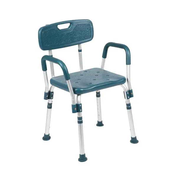 EMMA+OLIVER 300 Lb. Capacity Quick Release Back & Arm Shower Chair - Navy