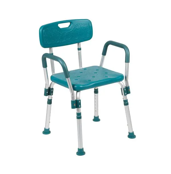 EMMA+OLIVER 300 Lb. Capacity Quick Release Back & Arm Shower Chair - Teal
