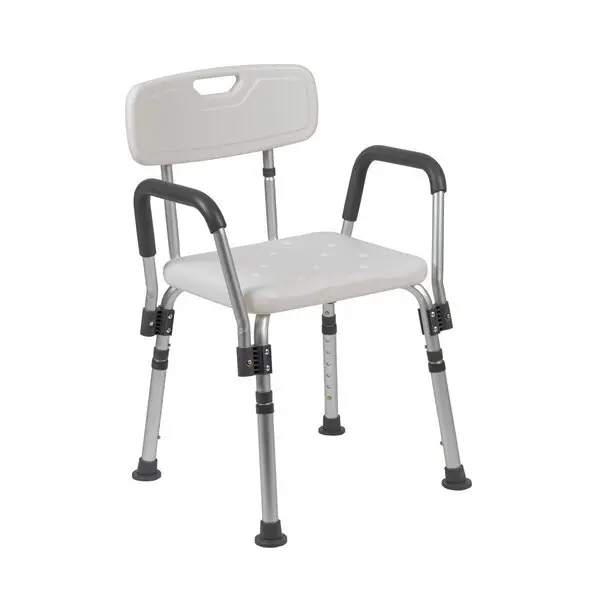 EMMA+OLIVER 300 Lb. Capacity Quick Release Back & Arm Shower Chair - White