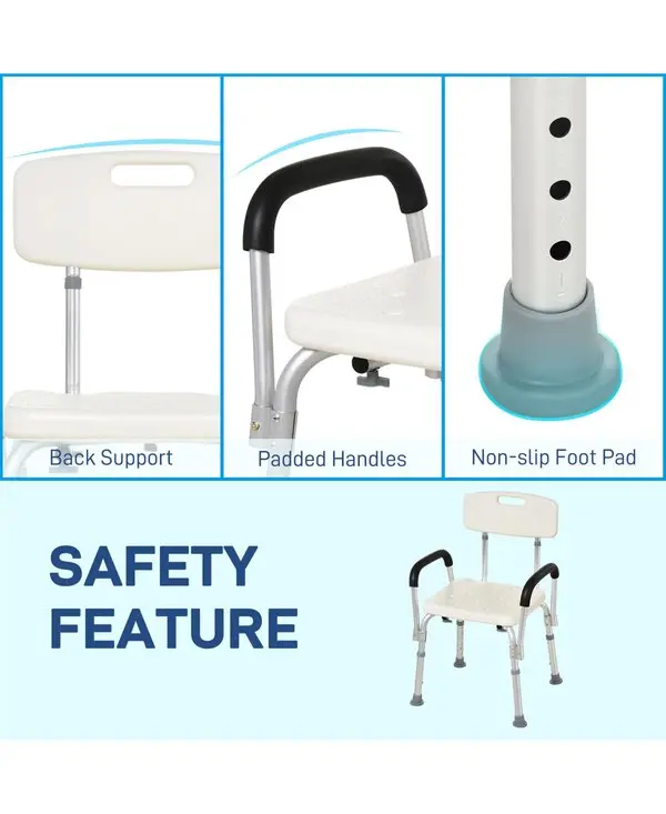 HOMCOM Adjustable Medical Shower Chair Bath Tub Seat Bench Easy Detachable Backrest