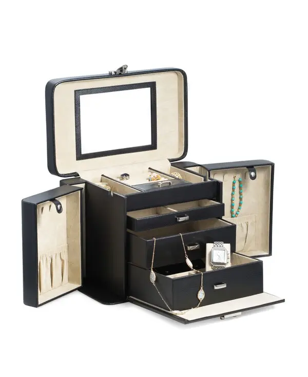 BEY-BERK Lizard 4 Level Jewelry Box With Travel Pouch - Multi