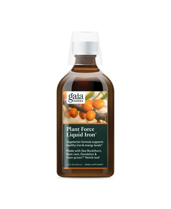 GAIA HERBS Plant Force Liquid Iron Vegetarian Iron Supplement To Help Maintain Healthy Iron & Energy Levels - No Color