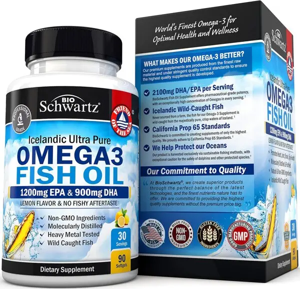 BIOSCHWARTZ Omega 3 Fish Oil Supplement 1200mg Epa And 900mg Dha Fatty Acid Per Serving From Wild Caught Fish - No Color