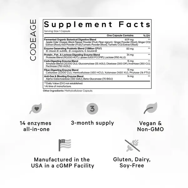 CODEAGE Fermented Digestive Enzymes Supplement 3-month Supply