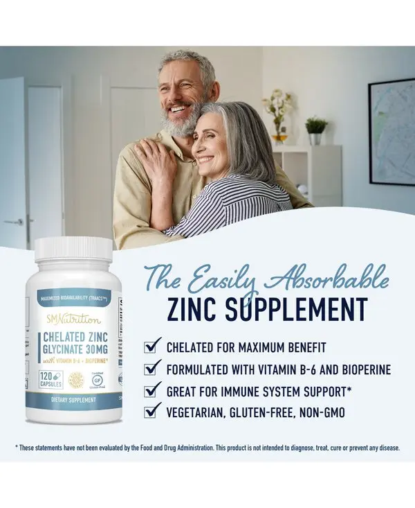 SMNUTRITION Chelated Zinc Supplements