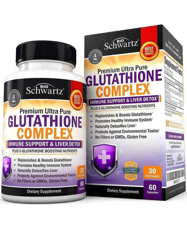 BIOSCHWARTZ Glutathione Supplement Liver Detox With Quercetin Vitamin C Milk Thistle Alpha Lipoic Acid Liver Supplement & Immune Support Pills - No Color