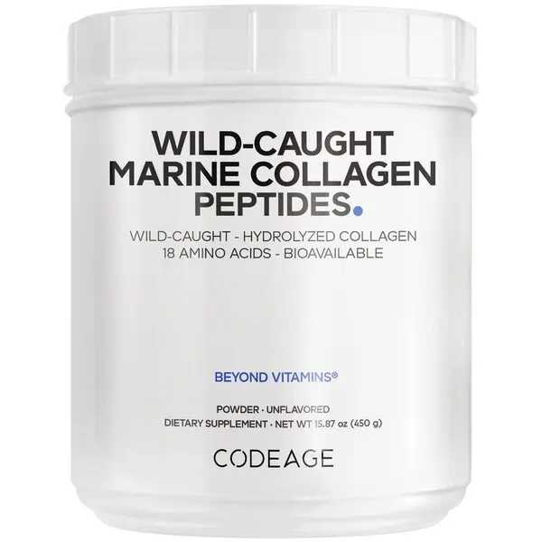 CODEAGE Marine Collagen Powder Wild-caught Hydrolyzed Fish Collagen Peptides Type 1 & 3 Collagen Protein Supplement - White