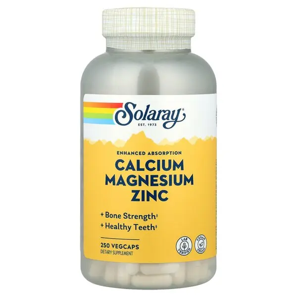 SOLARAY Calcium Magnesium Zinc 250 Vegcaps - Assorted Pre-pack (see Table 9