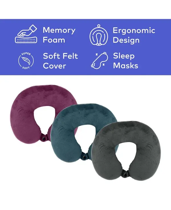 PURSONIC 3 Memory Foam Travel Pillows With Sleep Masks By