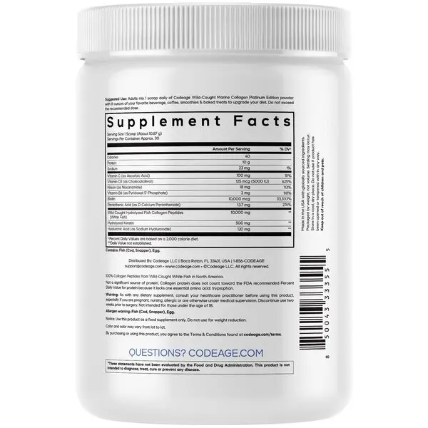 CODEAGE Marine Collagen Protein Powder Supplement Platinum