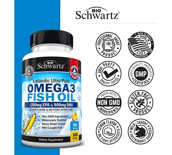 BIOSCHWARTZ Triple Strength Omega 3 Fish Oil Supplement