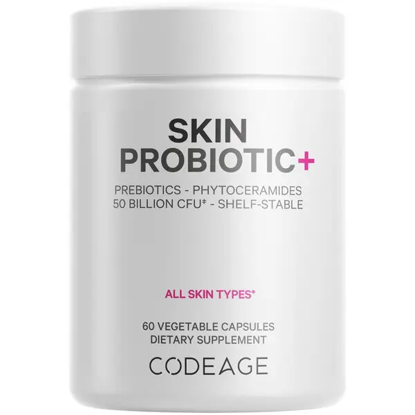 CODEAGE Skin Probiotics + Prebiotics Skin Care Routine Supplement 50 Billion Cfu Ayurvedic Botanical Herbs Face Probiotics - White