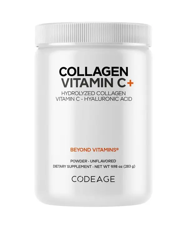CODEAGE Collagen Peptides Powder + Vitamin C 20g Grass-fed Collagen Per Serving - White
