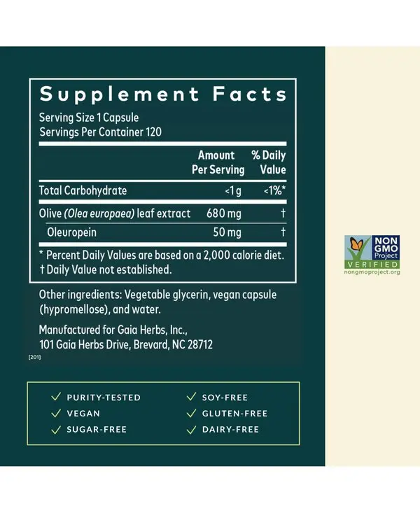 GAIA HERBS Olive Leaf Traditional Immune Health Support Immune System Supplement With Olive Leaf Extract And Oleuropein