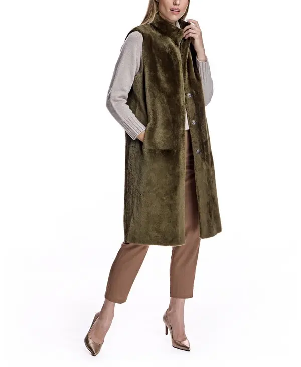 MAXIMILIAN Shearling Lamb Vest - Olive