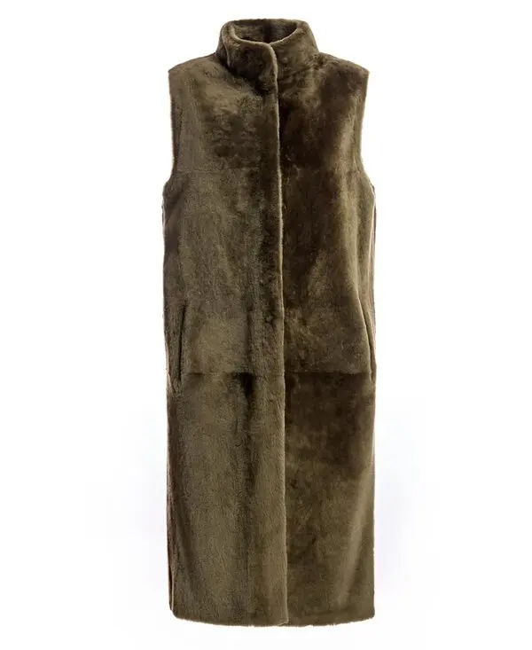 MAXIMILIAN Shearling Lamb Vest - Olive